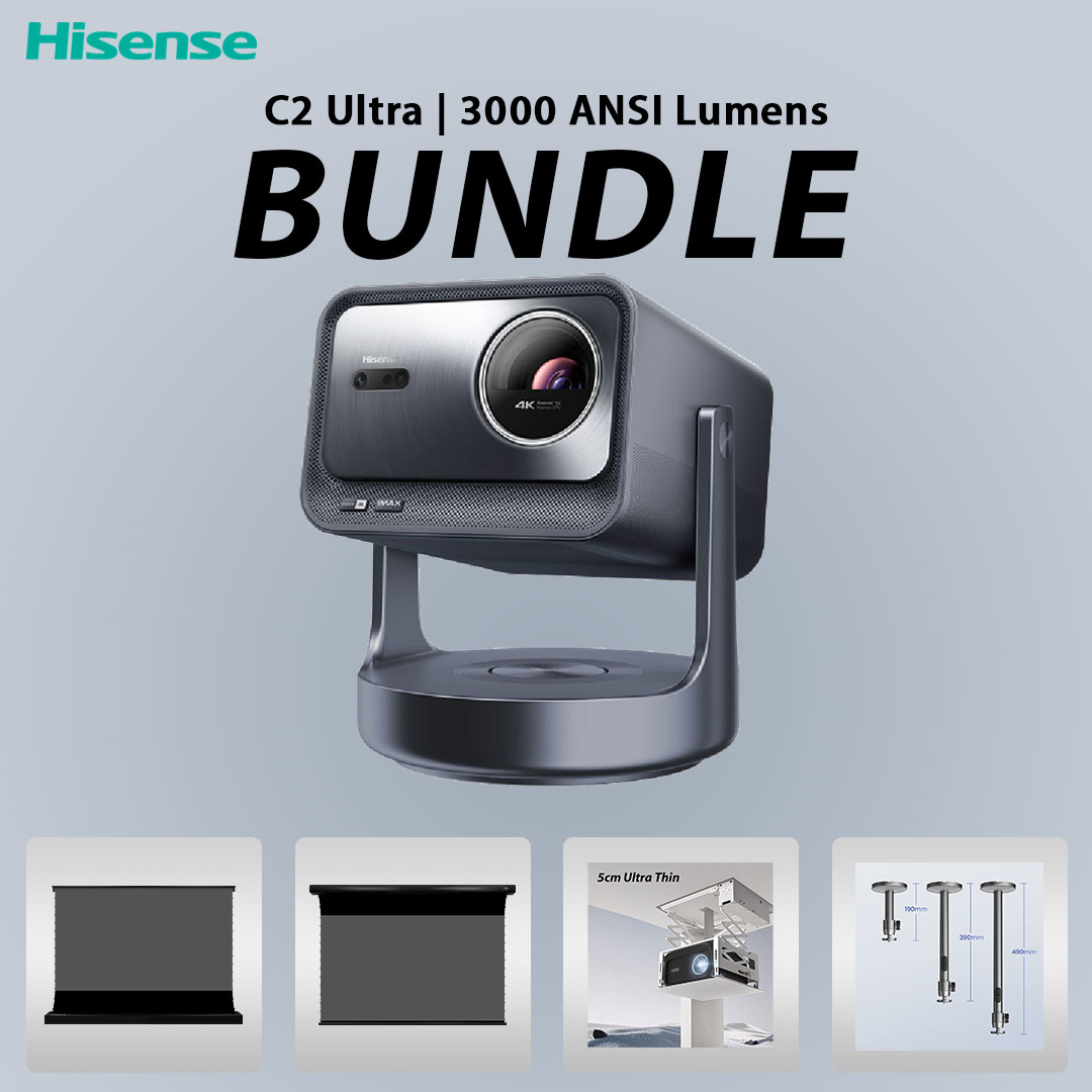 BUNDLE Hisense C2 Ultra TriChroma 4K Smart Mini Projector Home Theater ...